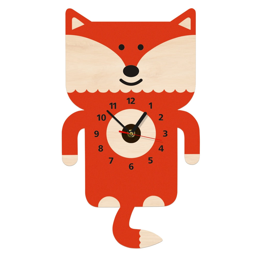 Adorable Fox Wooden Wall Clock With Tail Pendulum Woodland Animal ...